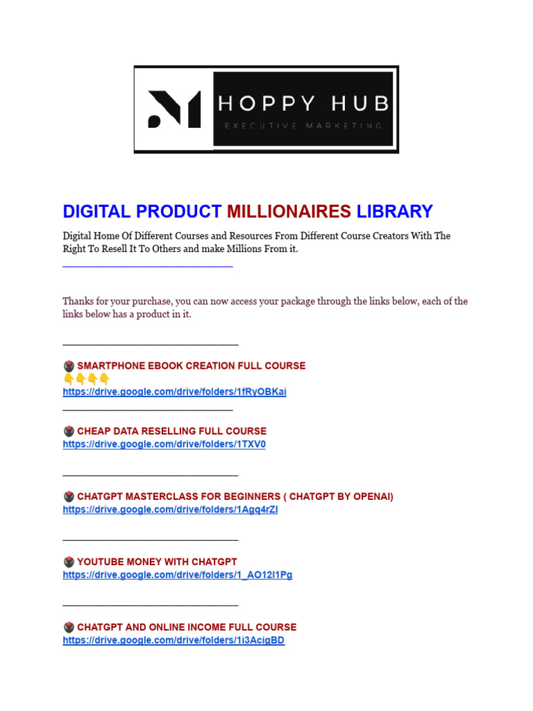 DIGITAL PRODUCT MILLIONAIRES LIBRARY.docx | PDF