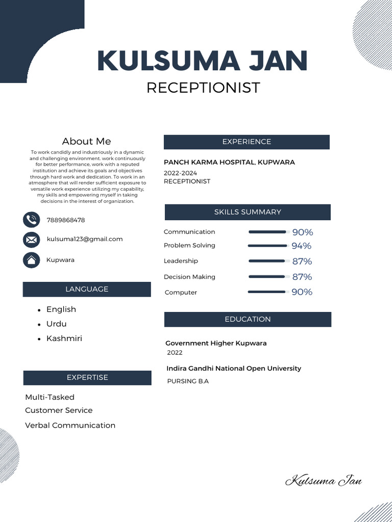 Reume of Kulsuma Jan | PDF