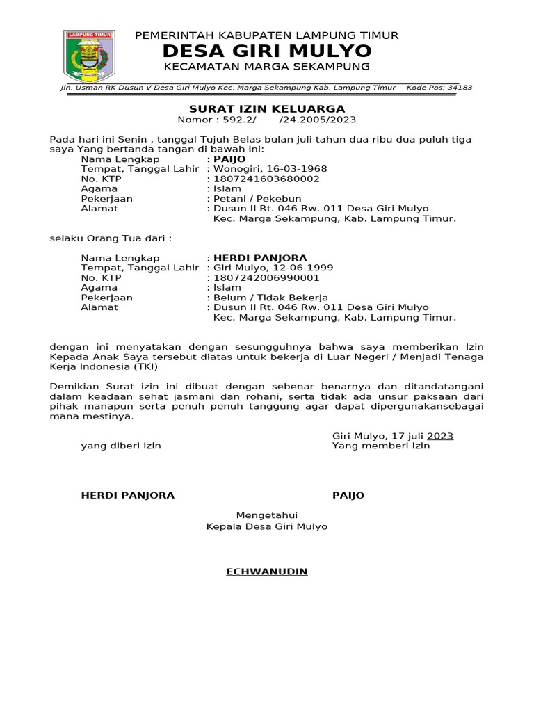 surat IZIN TKI MALAYSIA | PDF