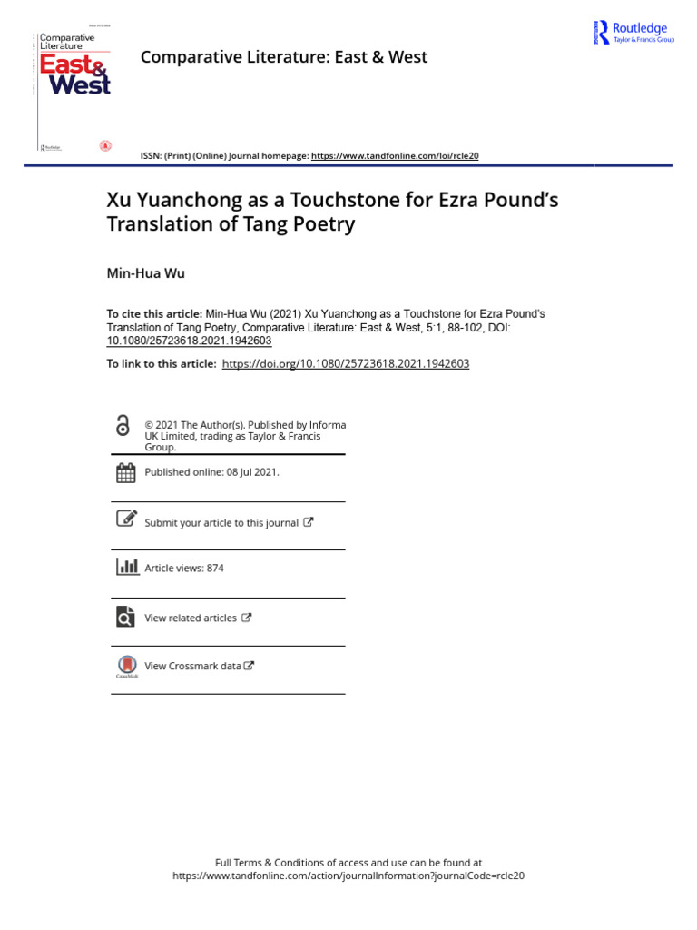 Xu Yuanchong As A Touchstone For Ezra Pound S Translation of Tang ...