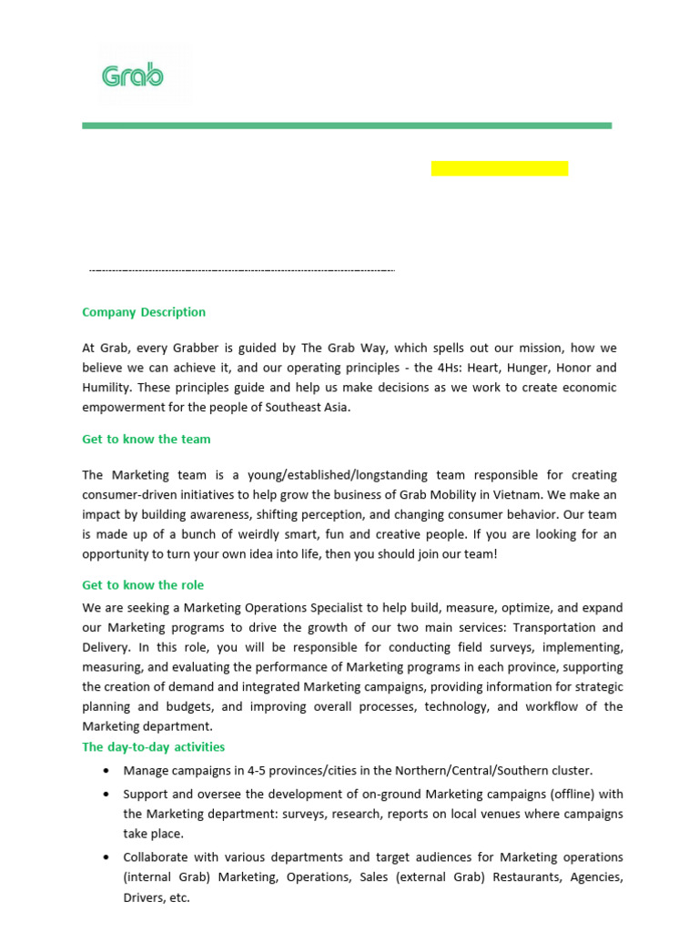 Grab - Marketing Operations Specialist | PDF