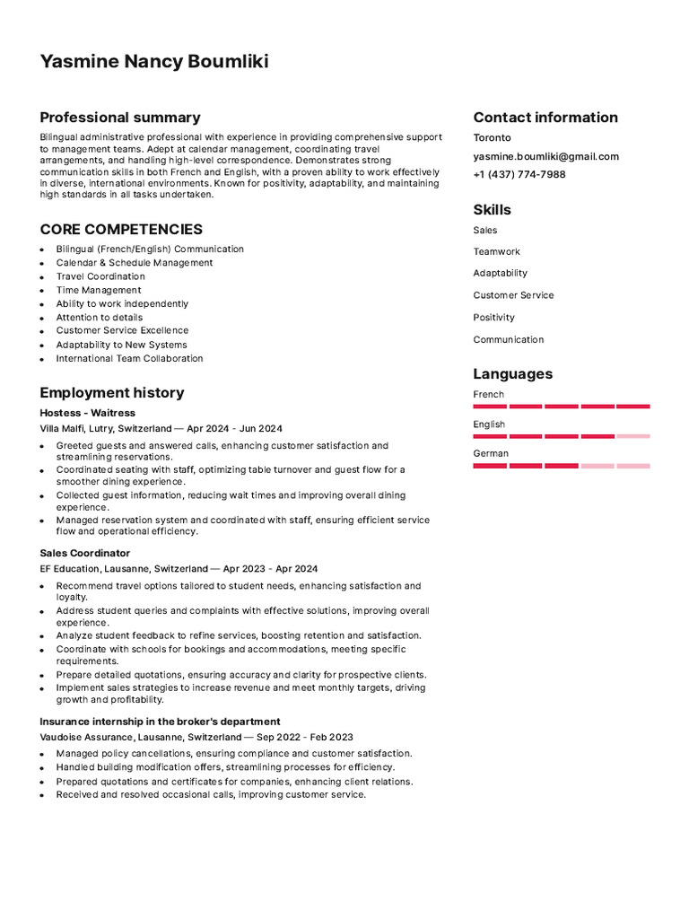 Resume Yasmine Nancy-Boumliki | PDF