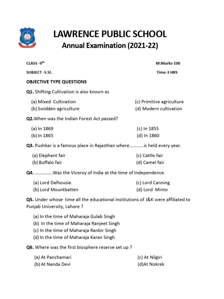 9th (S.ST.) T2 EXAMINATION | PDF
