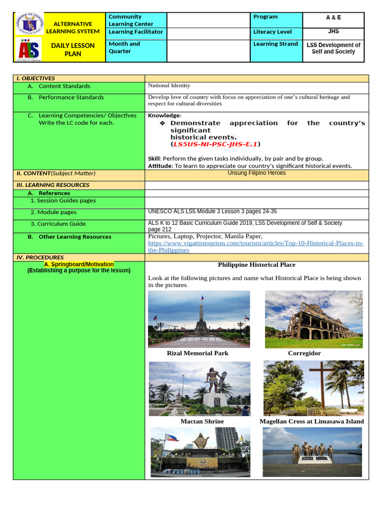 LS5 DLP-JHS (Unsung Filipino Heroes) | PDF