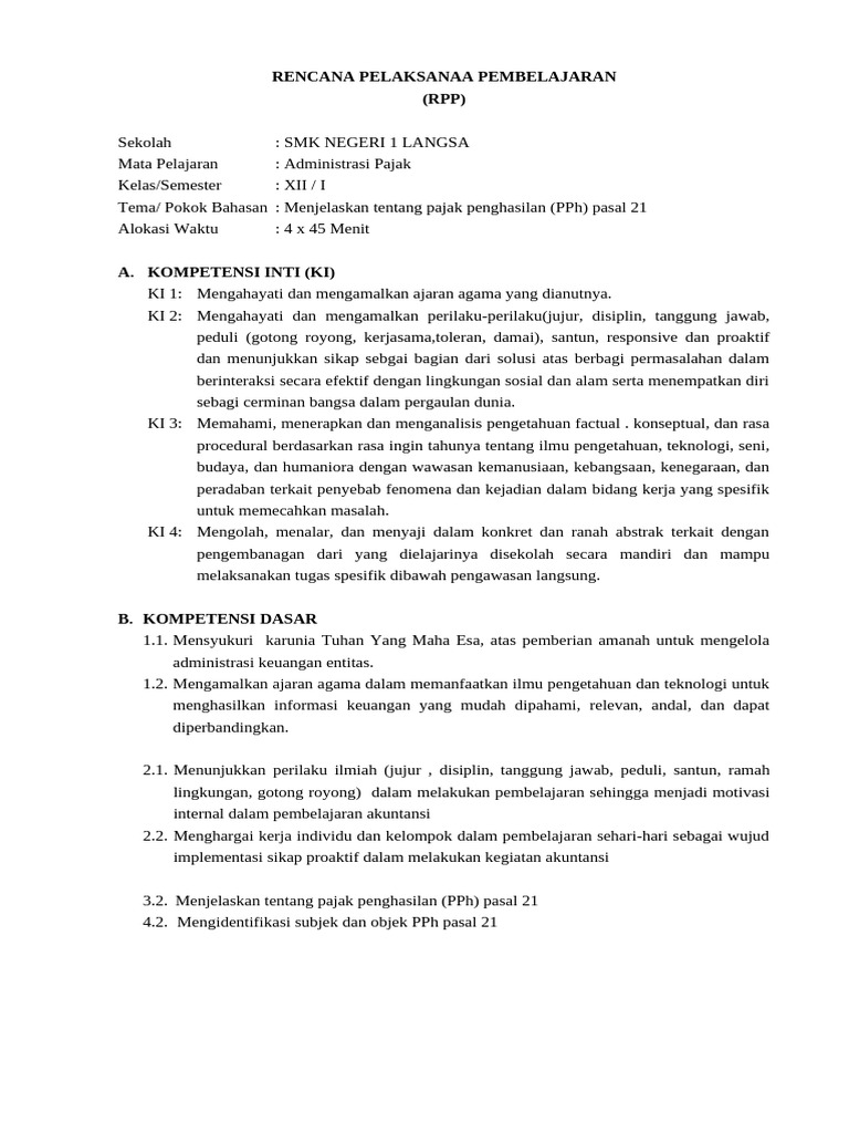 2. RPP Menjelaskan tentang pajak penghasilan (PPh) pasal 21 | PDF