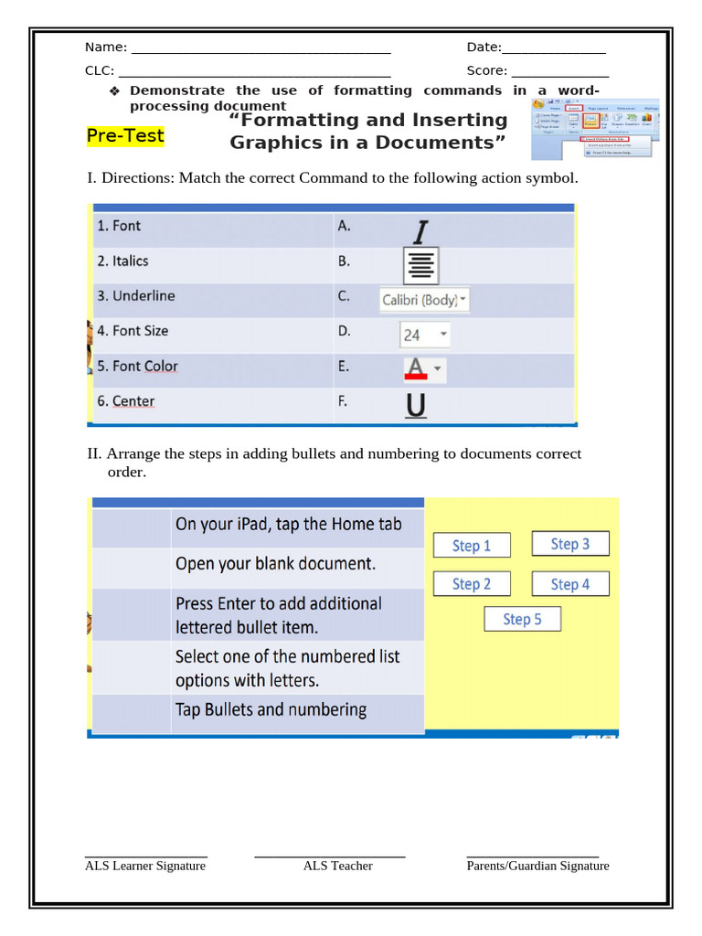 LS6 Worksheets-JHS (Formatting and Inserting Graphics in A Document) | PDF