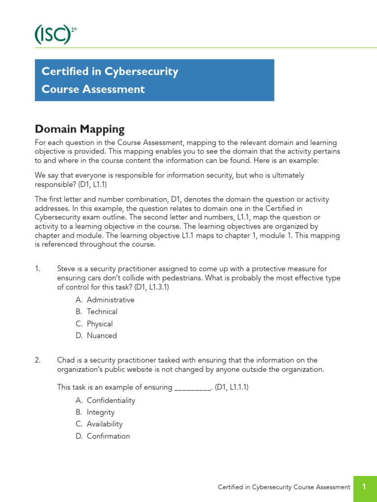Certified in CybersecurityCourseAssessment | PDF