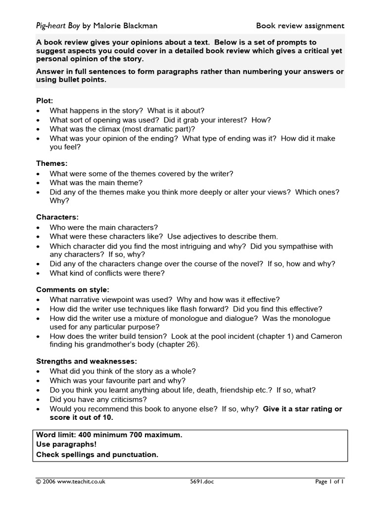 By Malorie Blackman Book Review Assignment: Pig-Heart Boy | PDF