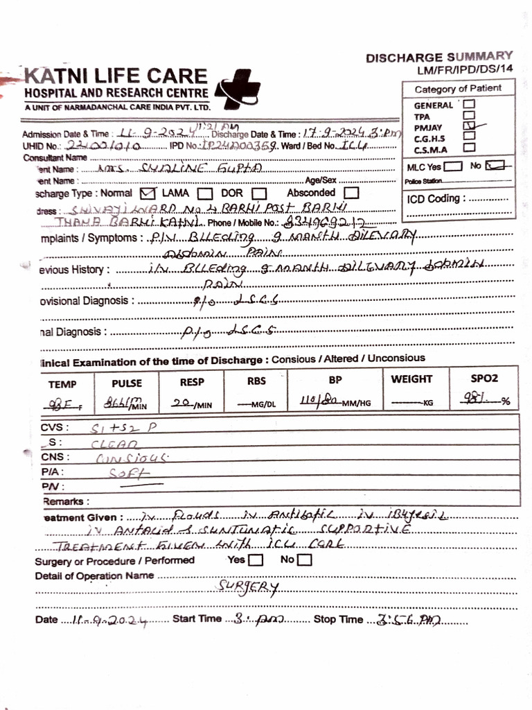Discharge card | PDF