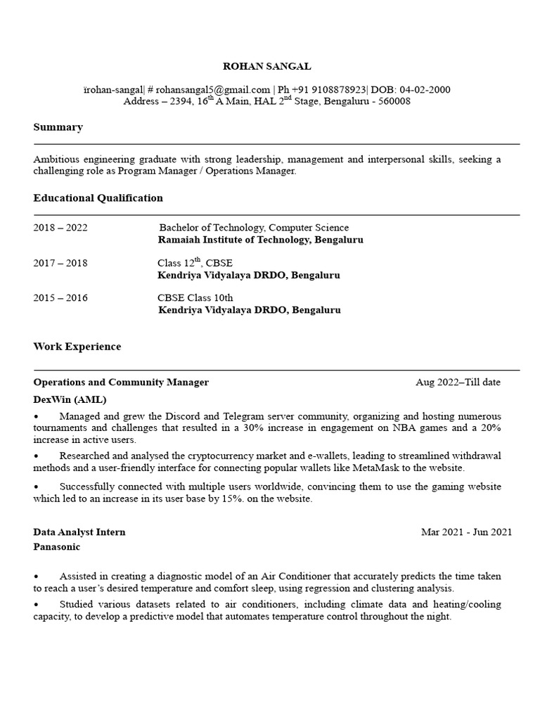 Rohan Resume - Program Manager | PDF | Data Analysis | Computers