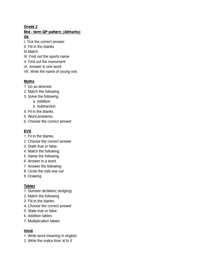 Grade 2 QP Pattern | PDF | Language Arts & Discipline