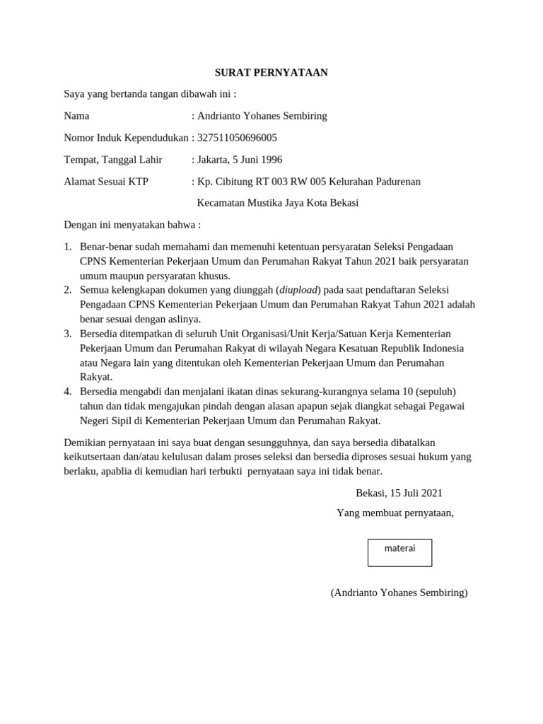 Surat Pernyataan | PDF