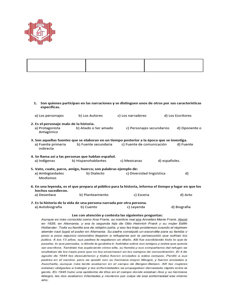 Examen Español 3 Modificado Pdf