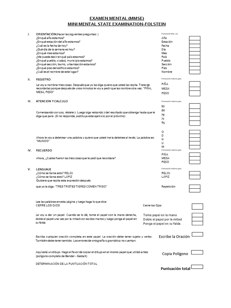 Examen Mental de Folstein | PDF