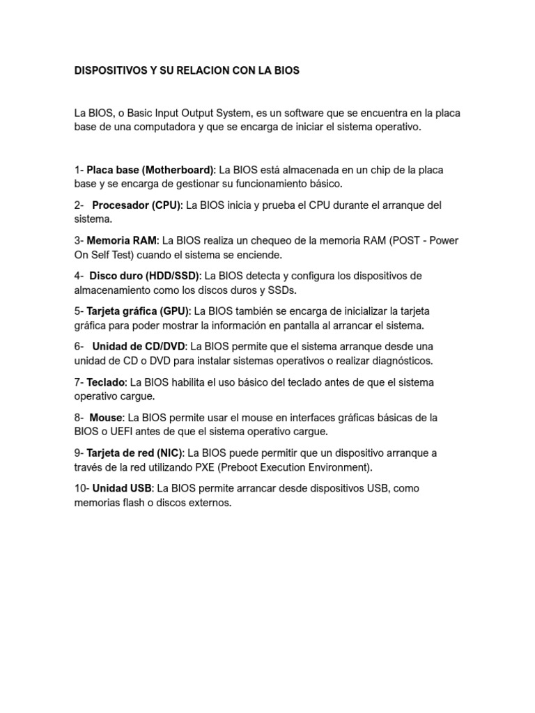 Dispositivos y Su Relacion Con La Bios | PDF