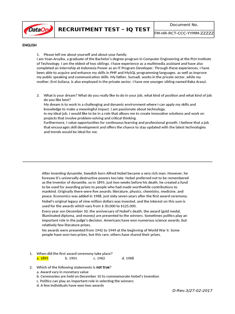 FM HR RCT IQTest Rev33 | PDF