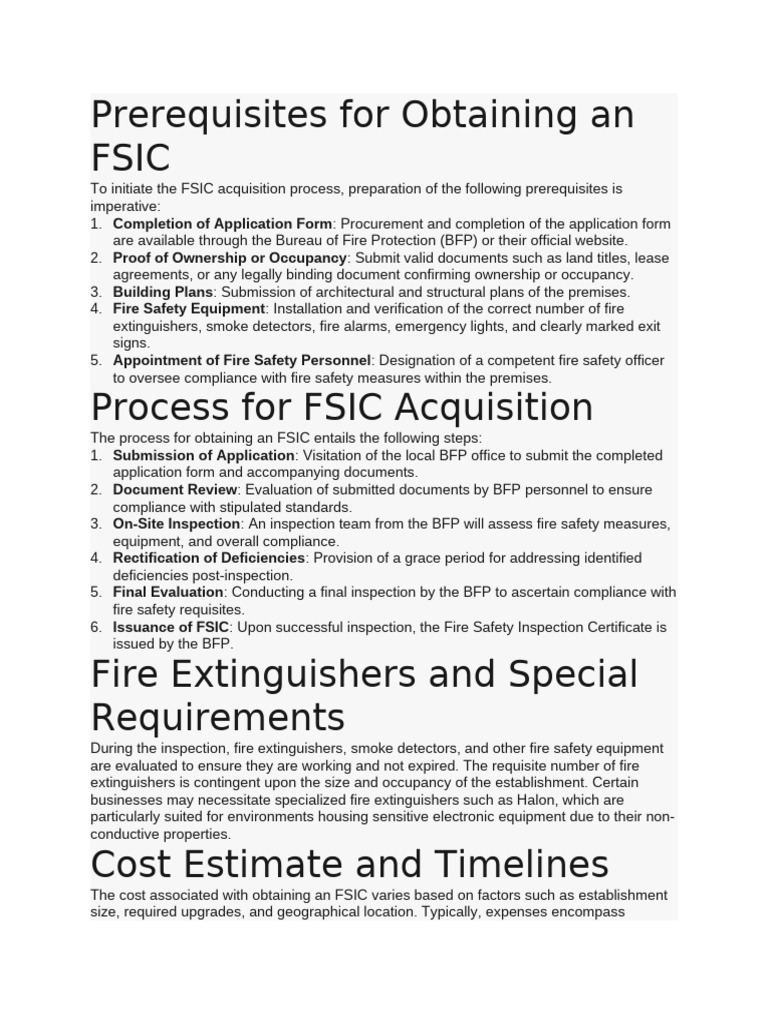 Prerequisites For Obtaining An FSIC | PDF
