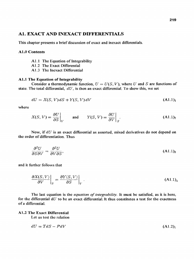 A1 - Exact and Inexact Differentials | PDF A1 - Exact and Inexact Differentials | PDF