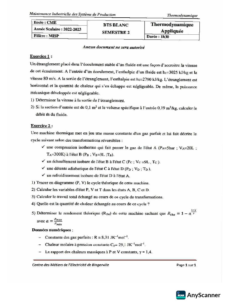 Bts Blanc Thermo Corr Barème Pdf