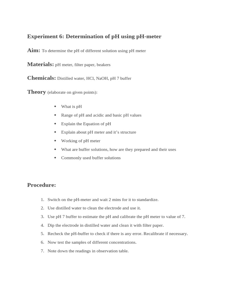 Experiment 6 - Determination of PH Using PH Meter | PDF