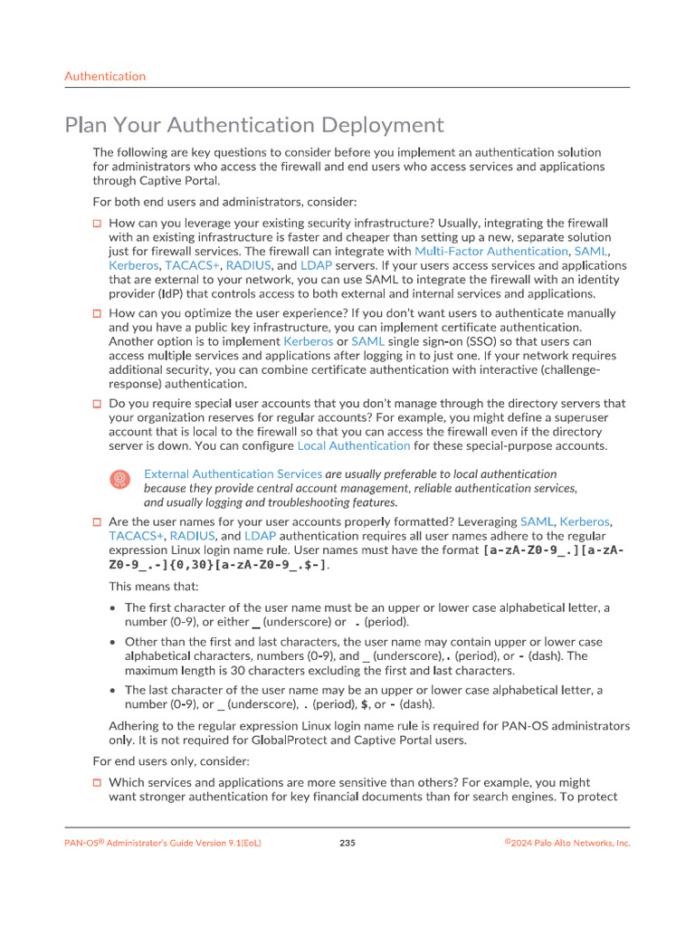 PAN-Plan Your Authentication Deployment | PDF