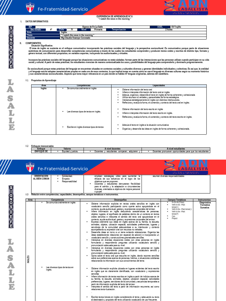 EXPERIENCIA DE APRENDIZAJE N°6 -4 primaria.pdf inglés | PDF