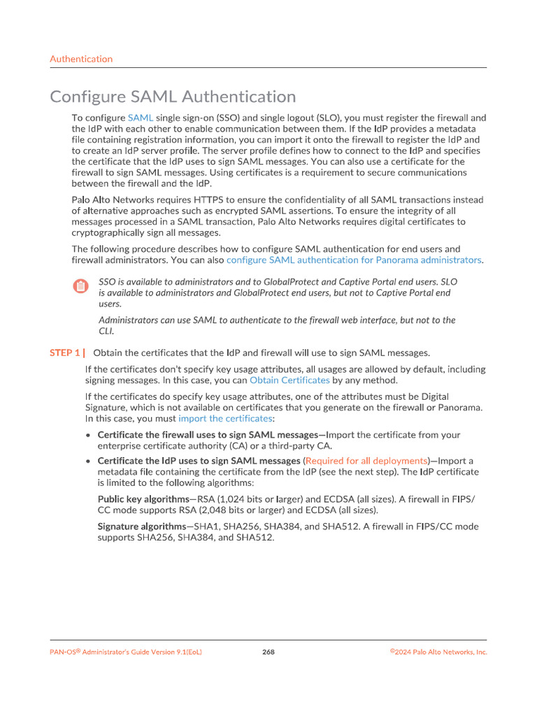 PAN-Configure SAML Authentication | PDF PAN-Configure SAML Authentication | PDF