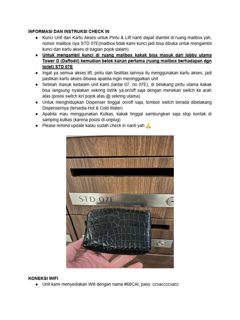 D07 - Informasi Dan Instruksi Check in | PDF