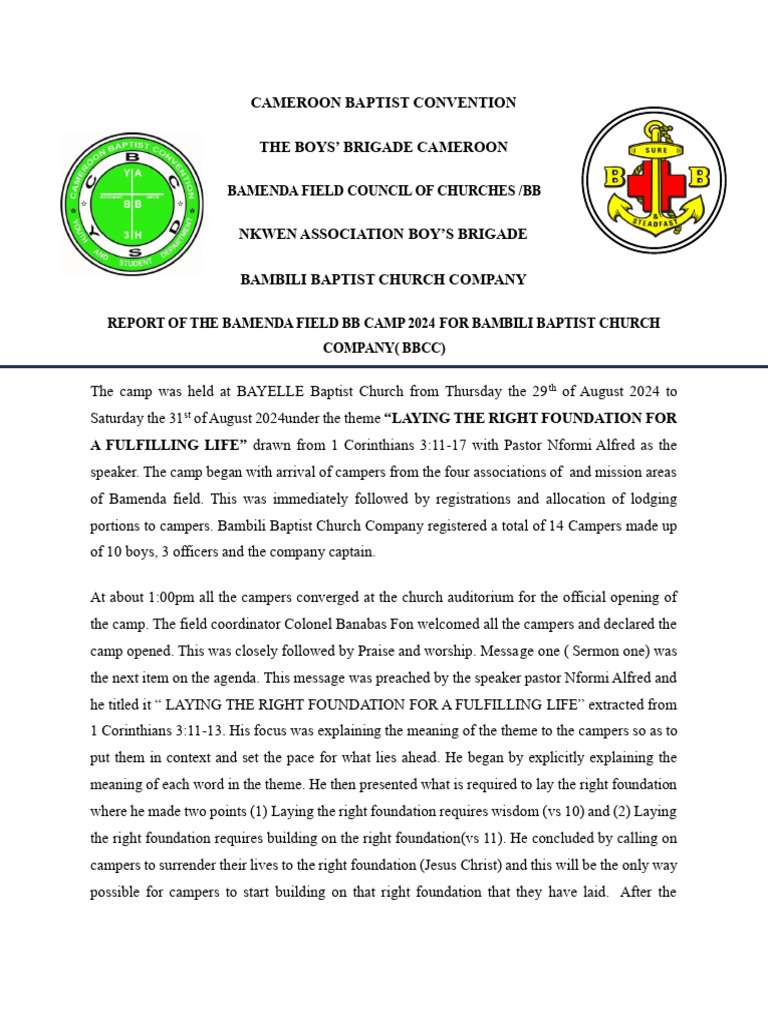 Bamenda Field BB Camp Report For BBC | PDF