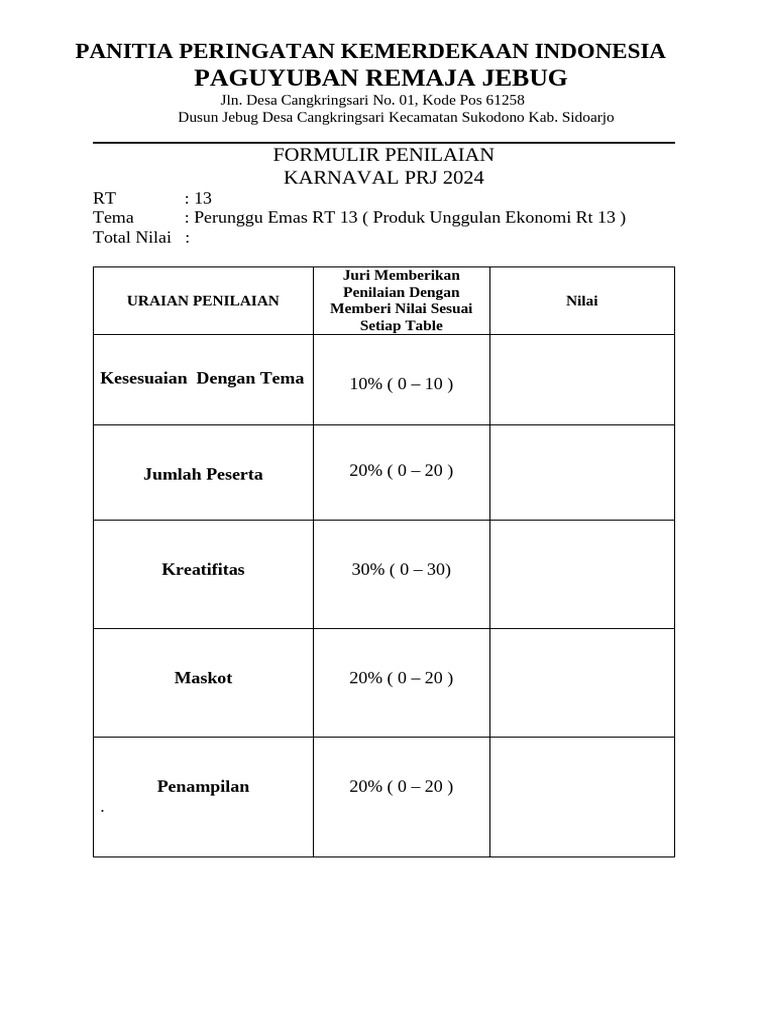 FORMULIR PENILAIAN PRJ 2024 | PDF