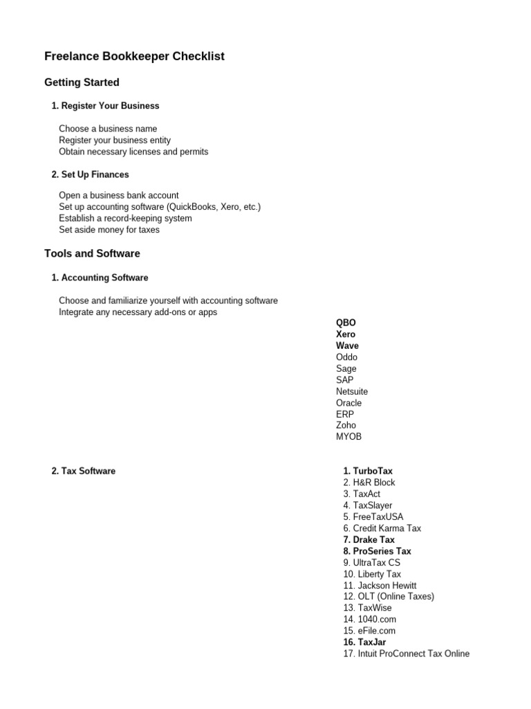 Freelance Bookkeeper CHECKLIST | PDF