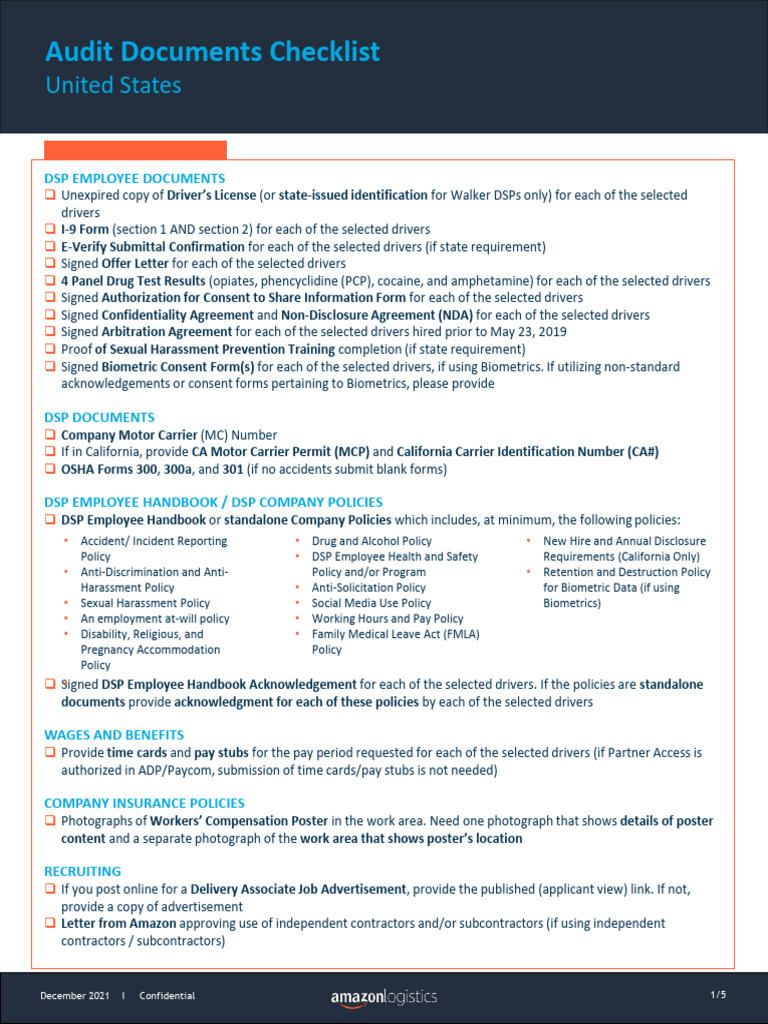 Audit Documents Checklist US v12282021 | PDF