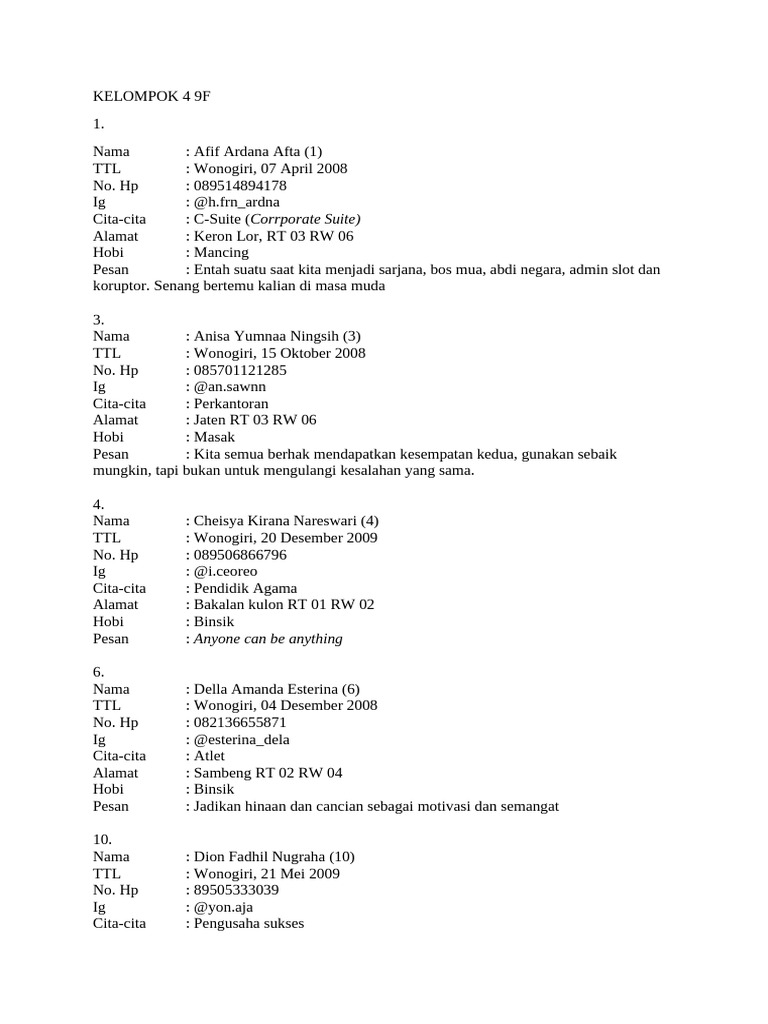Kelompok 4 9F | PDF