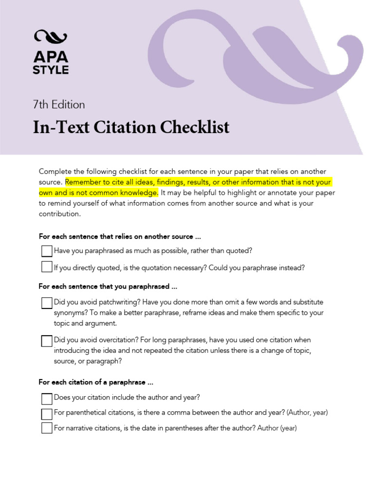 In Text Citation Checklist | PDF