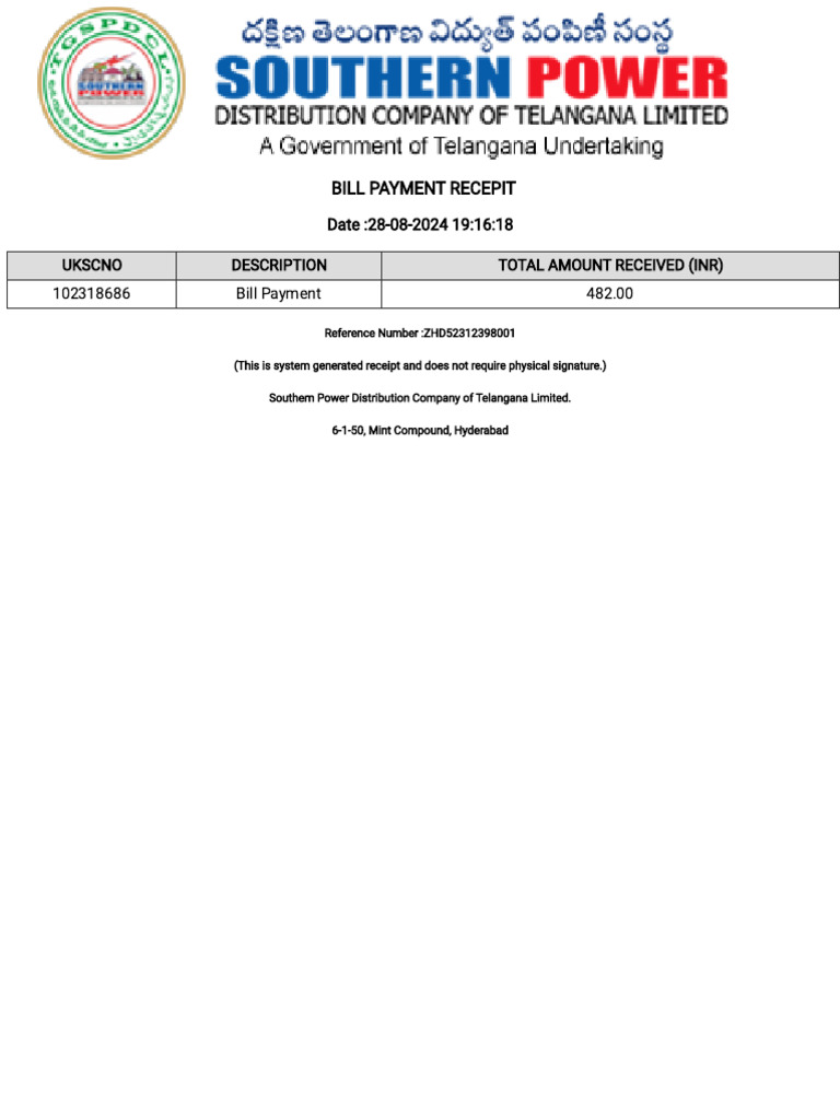 Power Bill August | PDF