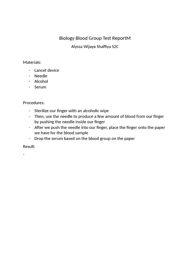 Biology Blood Group Test Report | PDF