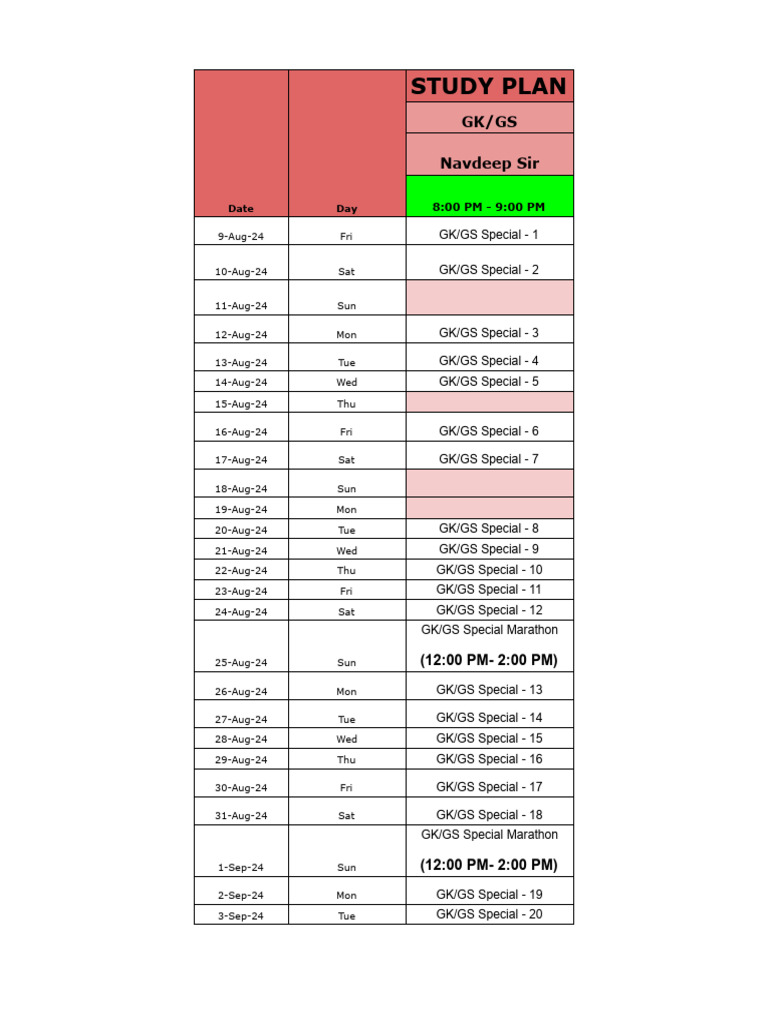 Study Plan: Gk/Gs Navdeep Sir | PDF