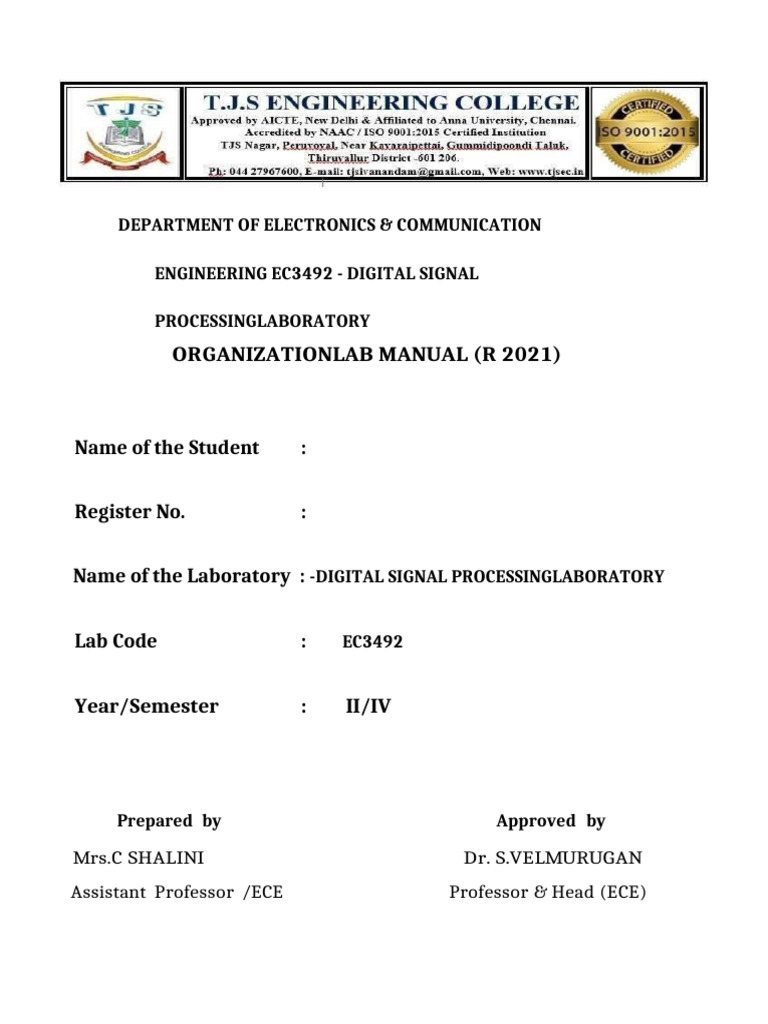 Ec3492 - Digital Signal Processinglaboratory | PDF