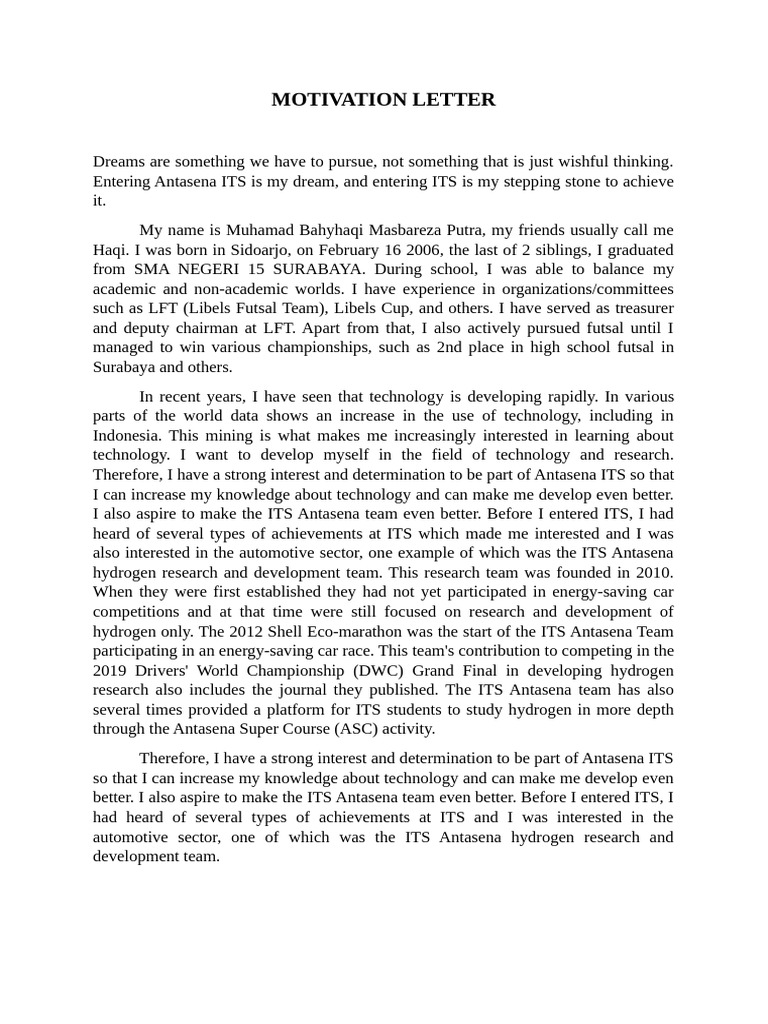 Motivation Letter | PDF