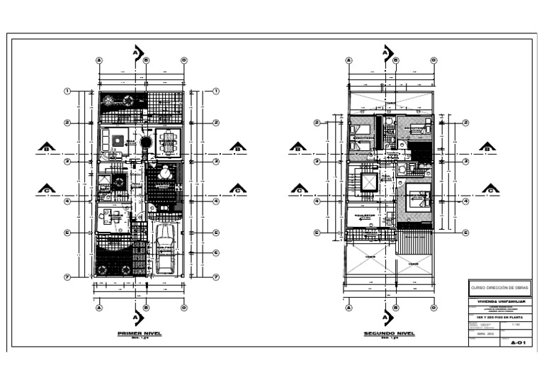 Plano Vivienda Unifamiliar 1er y 2do Piso en Planta | PDF