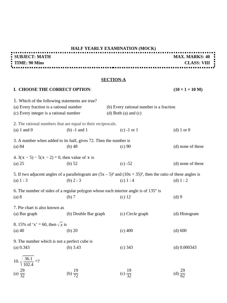 Class 8 HYE (Mock) QP | PDF