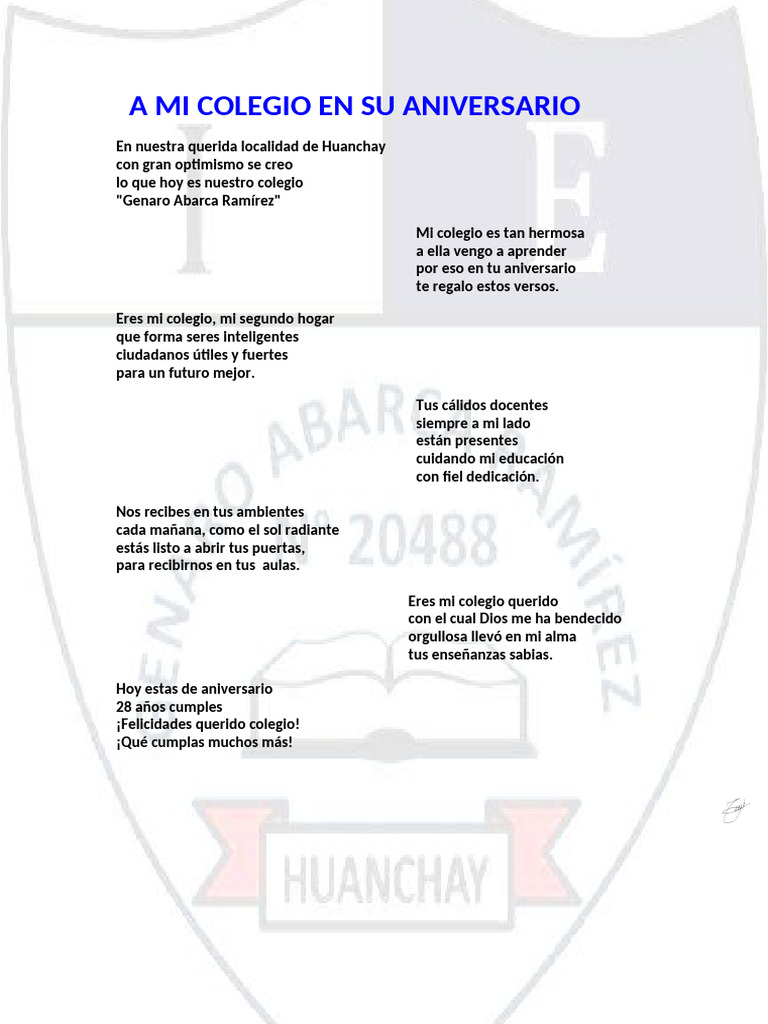 A Mi Colegio En Su Aniversario Pdf