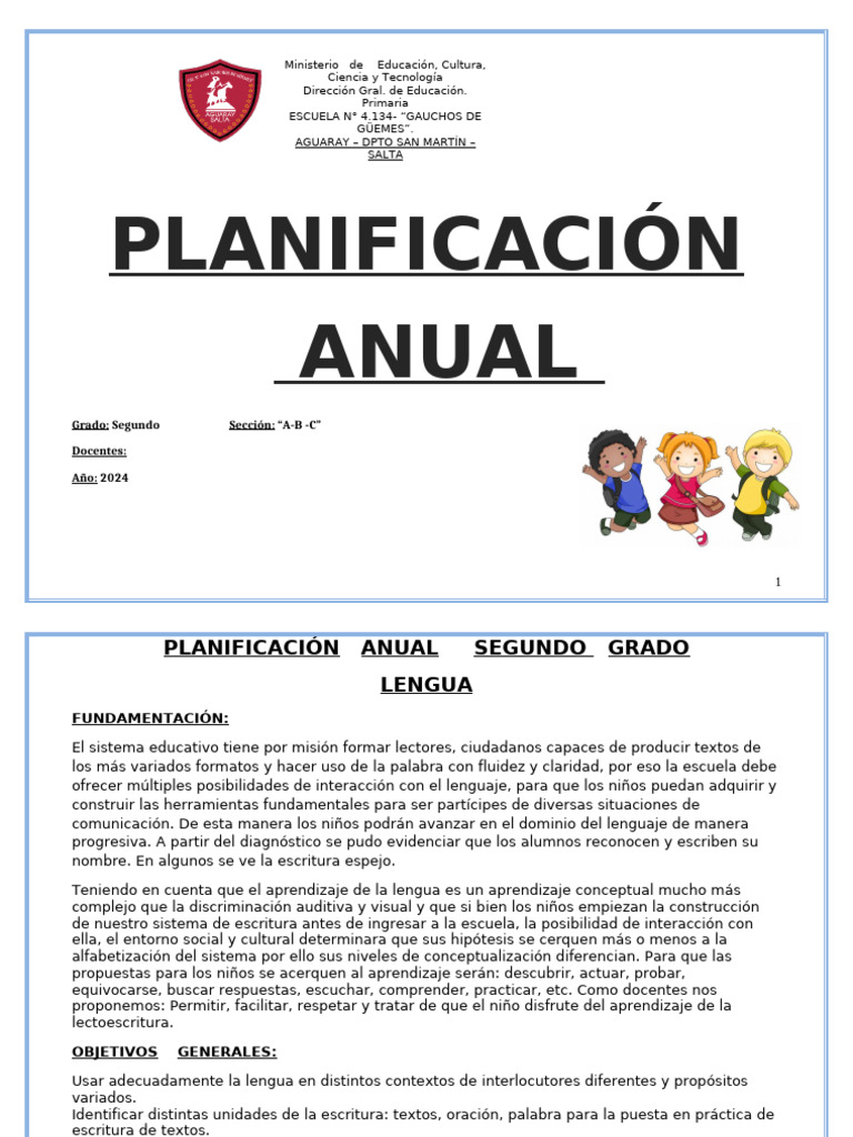Planificación Anual Segundo 2024 | PDF