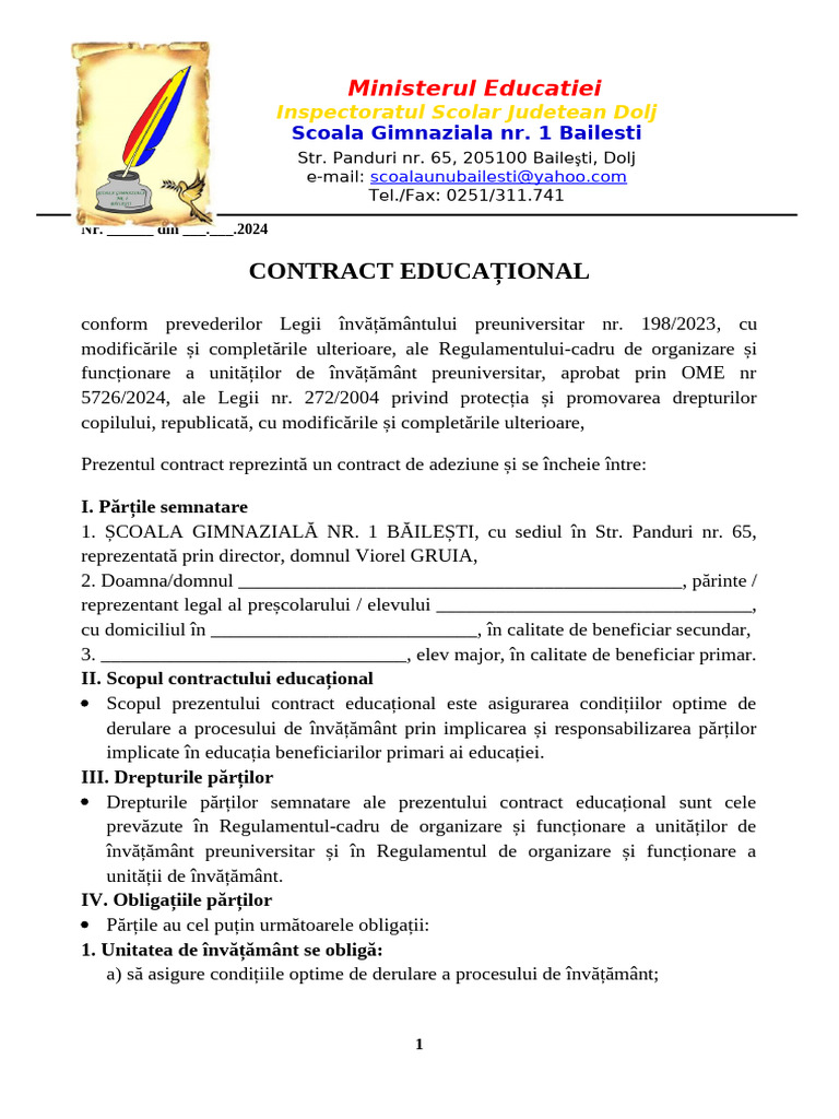 Contractul Educațional Ome 5726 | PDF