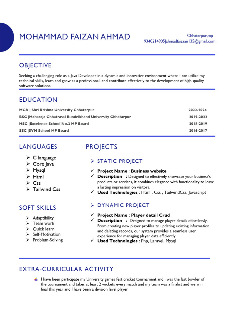 Mohammad Faizan Ahmad: Objective | PDF