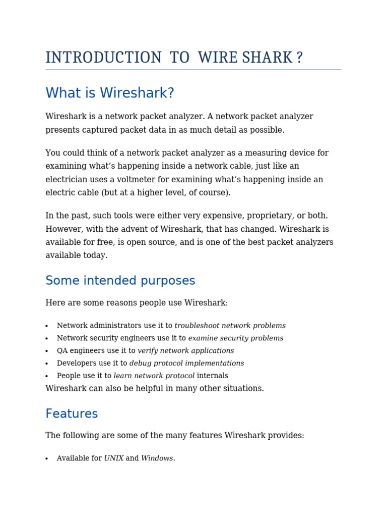 INTRODUCTION TO WIRE SHARK | PDF