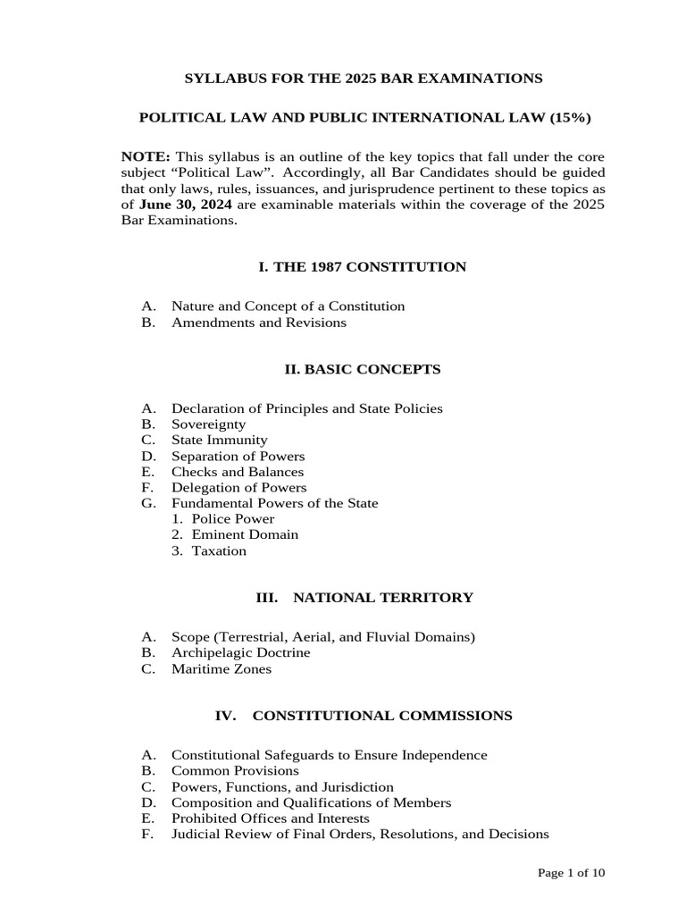2025 Political Law Bar Syllabus | PDF