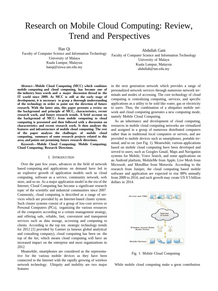 Research On Mobile Cloud Computing: Review, Trend and Perspectives | PDF