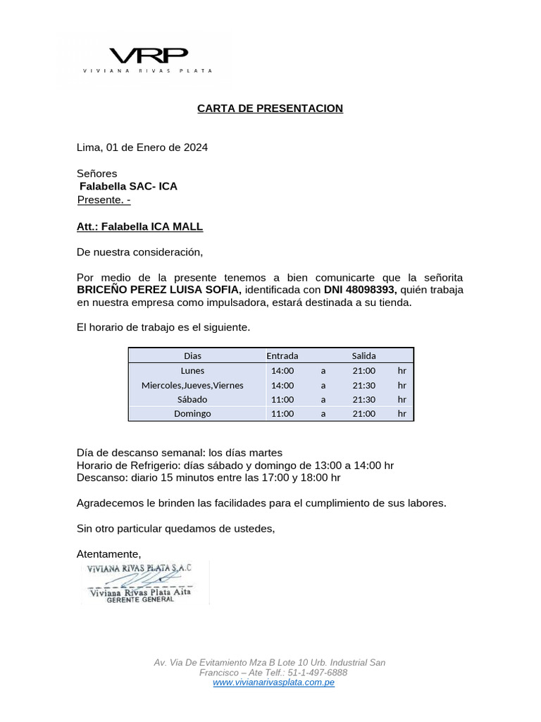 Cartas ICA BRICEÑO PEREZ LUISA SOFIA | PDF