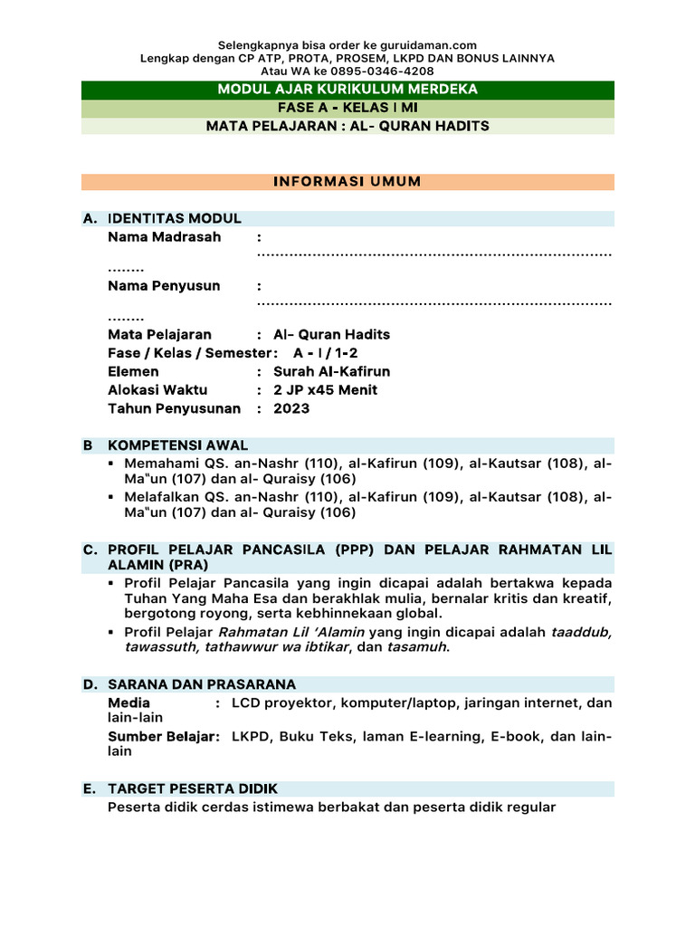 Modul Qurdis Kelas 1 | PDF
